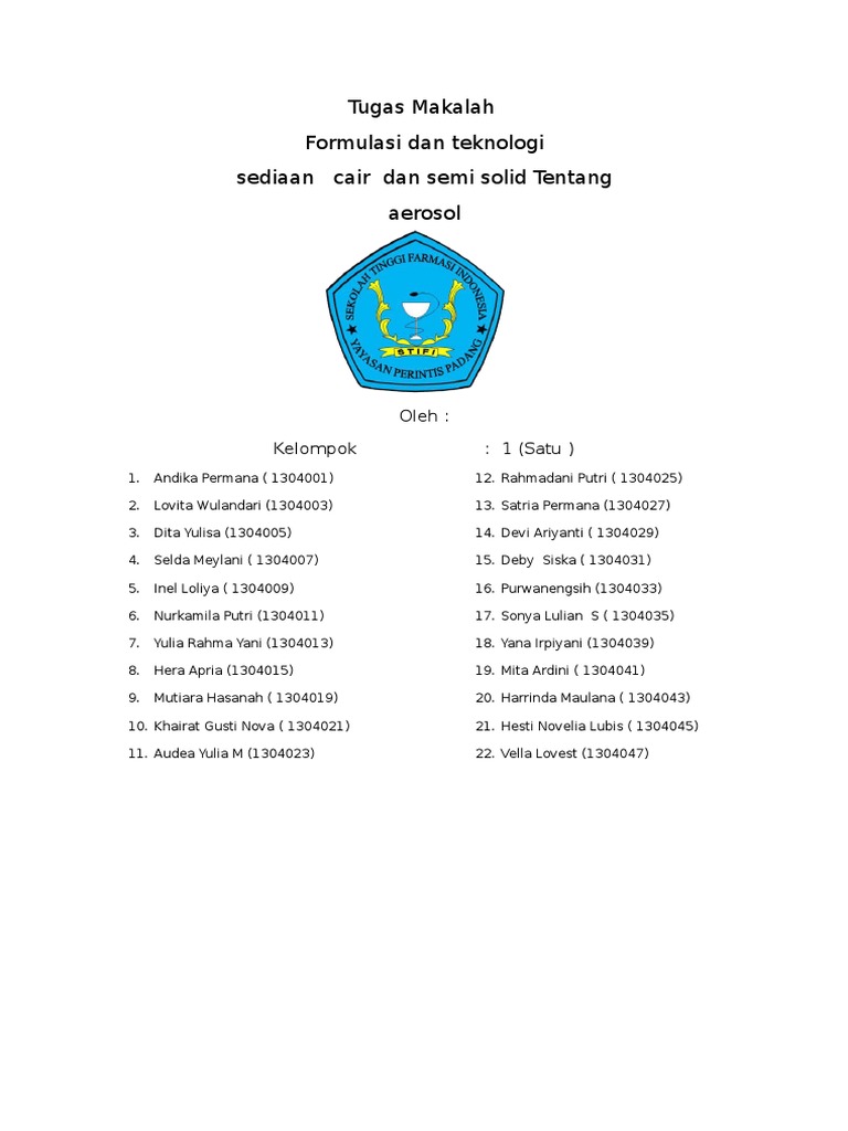 Tugas Makalah Aerosol Buk Farida | PDF | Kesehatan Holistik | Sains & Matematika