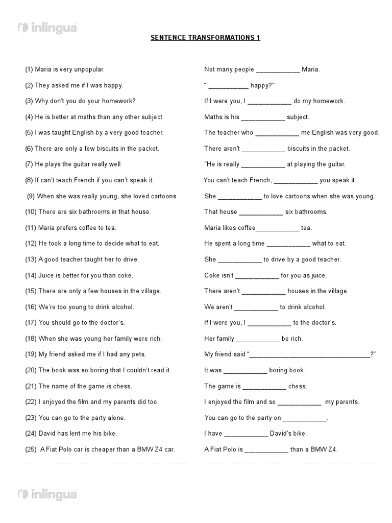 B1 Sentence Transformation Exercises | PDF | Drink | Beverages