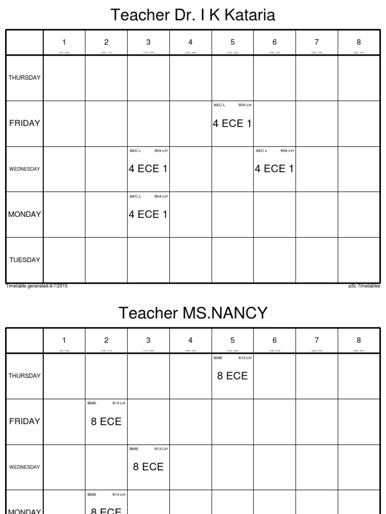 ECE Class Timetable Overview 2015 | PDF