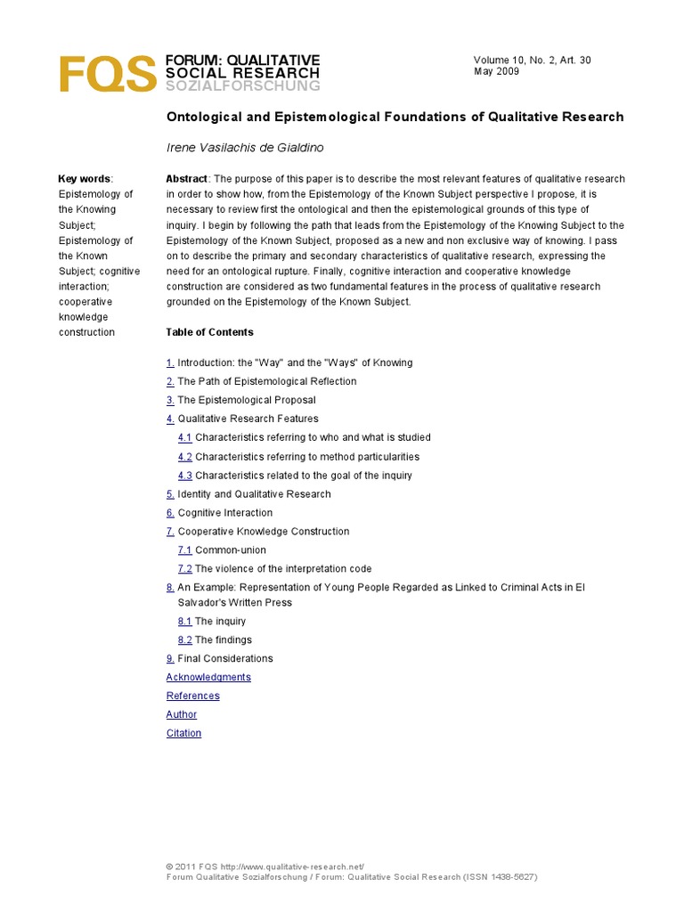 Ontological and Epistemological Foundations of Qualitative Research | Epistemology | Qualitative ...