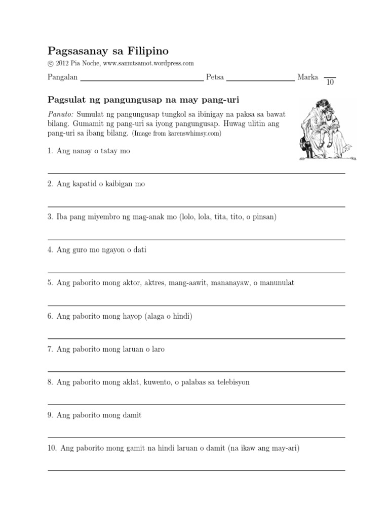 Pagsulat NG Pangungusap Na May Pang Uri 1 | PDF