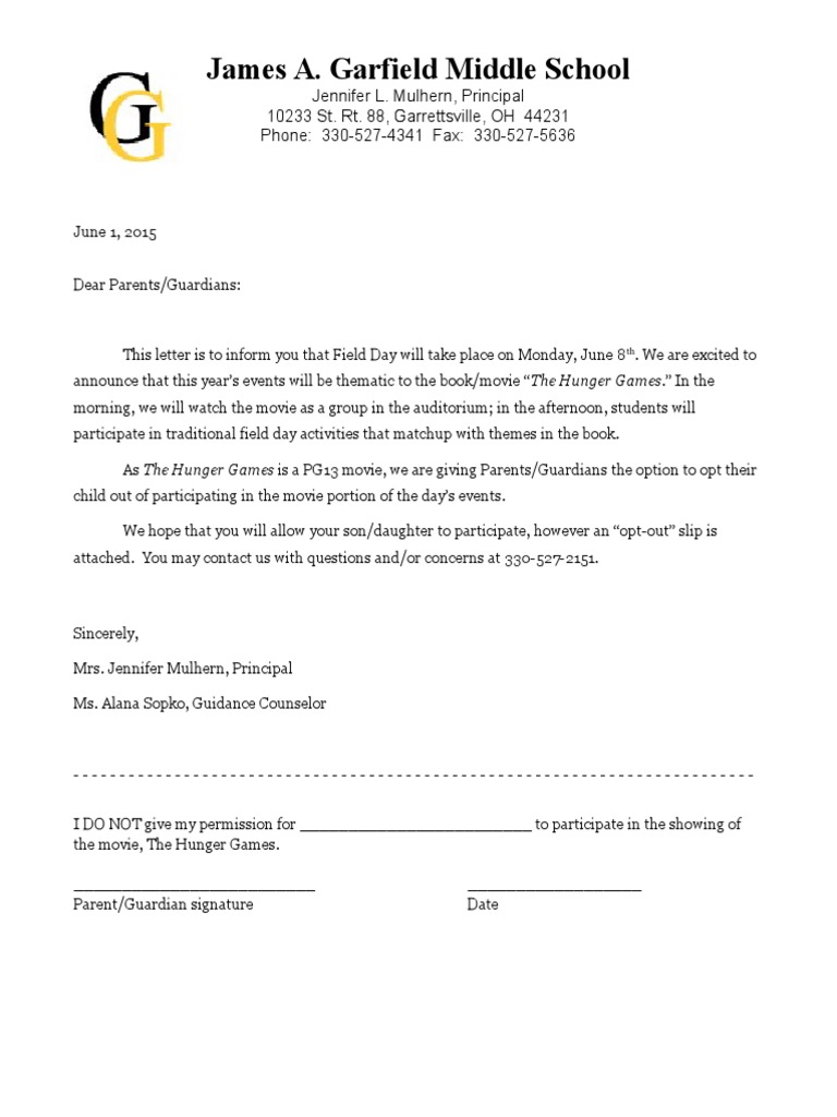 Parent Letter Field Day | PDF | Self-Improvement | Wellness