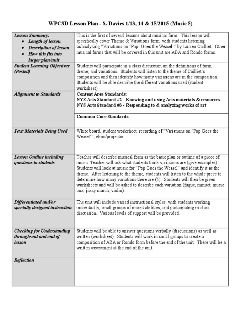 Theme & Variations in Music 5 Lesson | PDF | Language Arts & Discipline