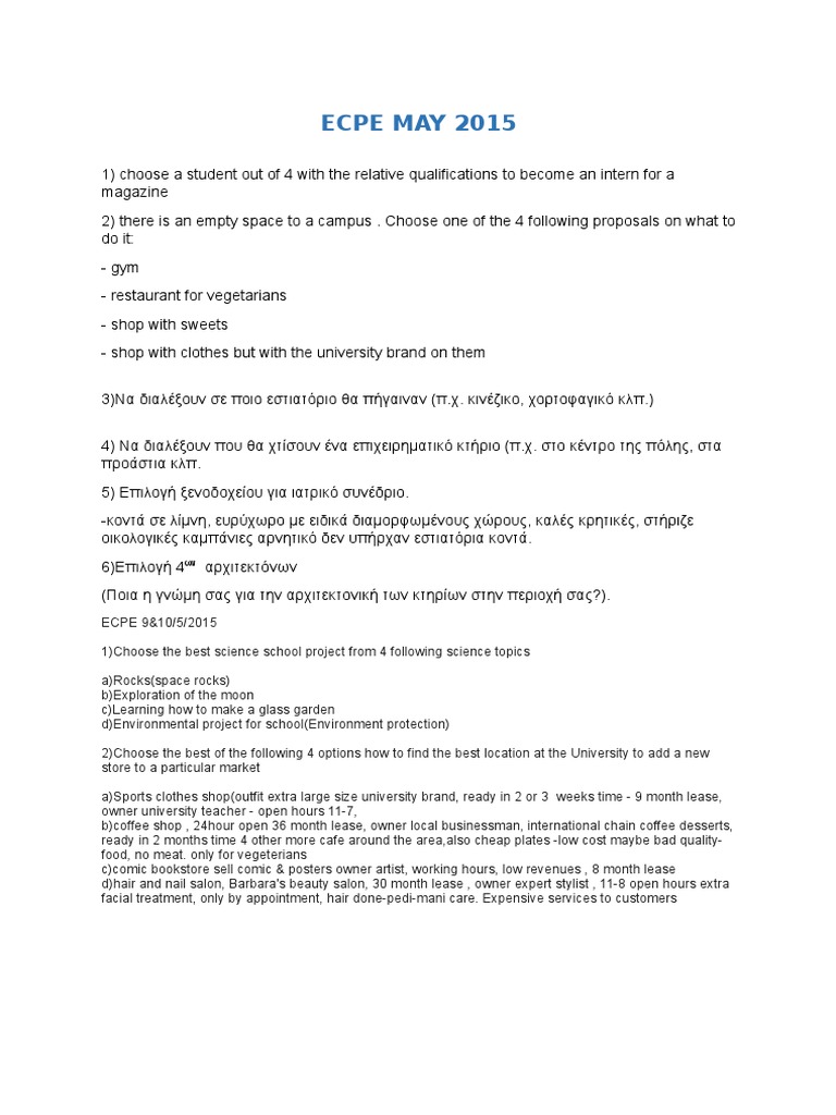 Ecpe - Ecce Speaking May 2015 | Business | Business (General)