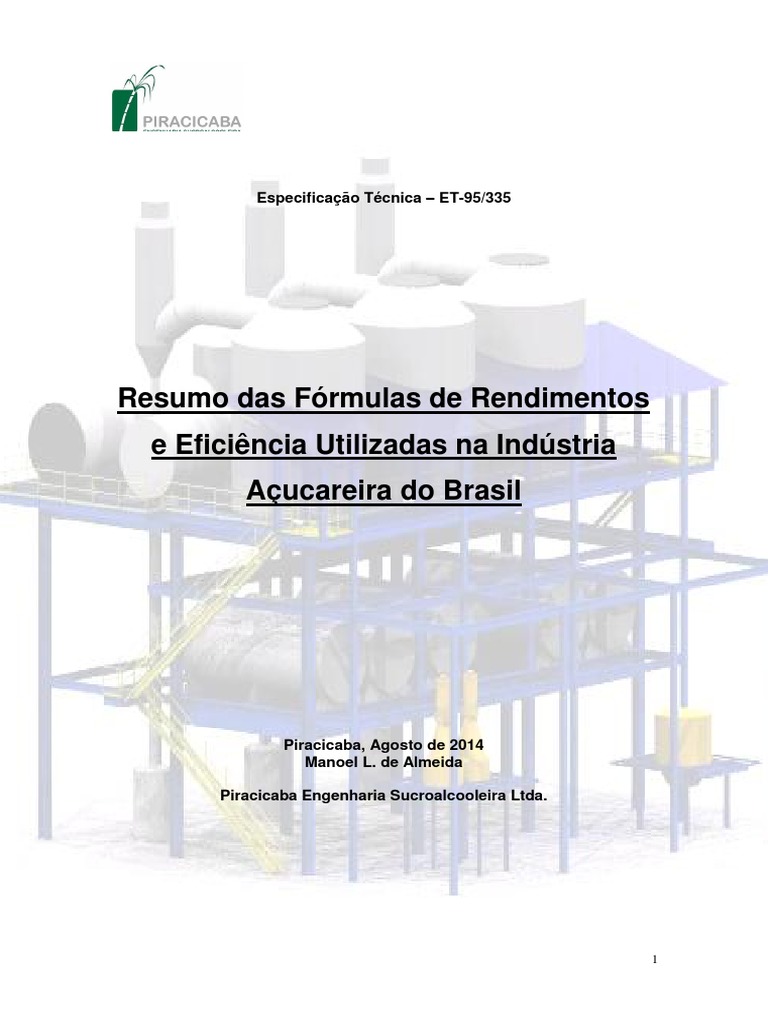 Resumo Das Fórmulas de Rendimentos e Eficiências | PDF | Cana de açúcar ...
