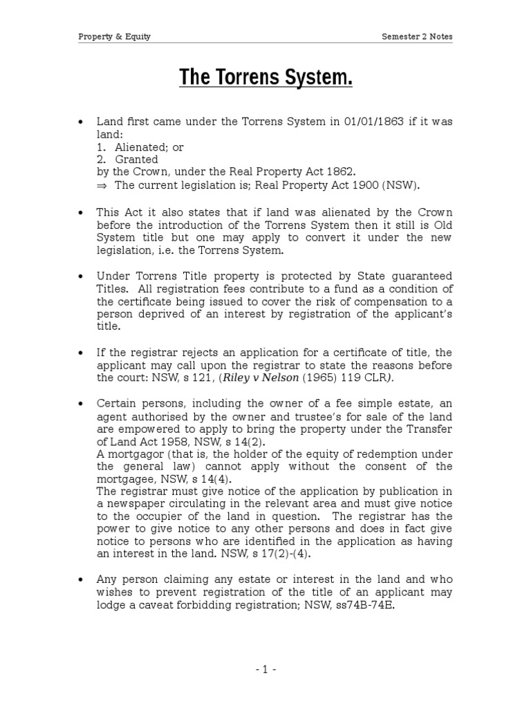 Overview of the Torrens System in NSW | PDF | Mortgage Law | Real Property
