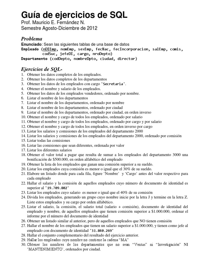 Guía Ejercicios SQL-1 | PDF | Salario | SQL