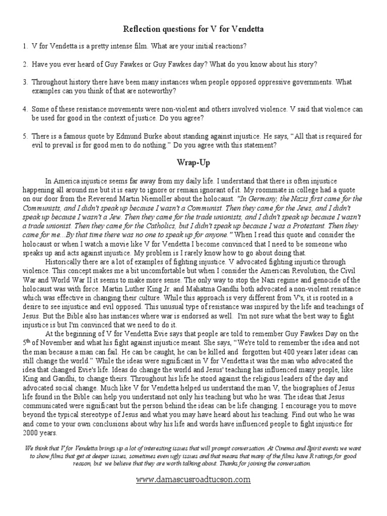 V For Vendetta Discussion Sheet | PDF | Nonviolence | Religion And Belief