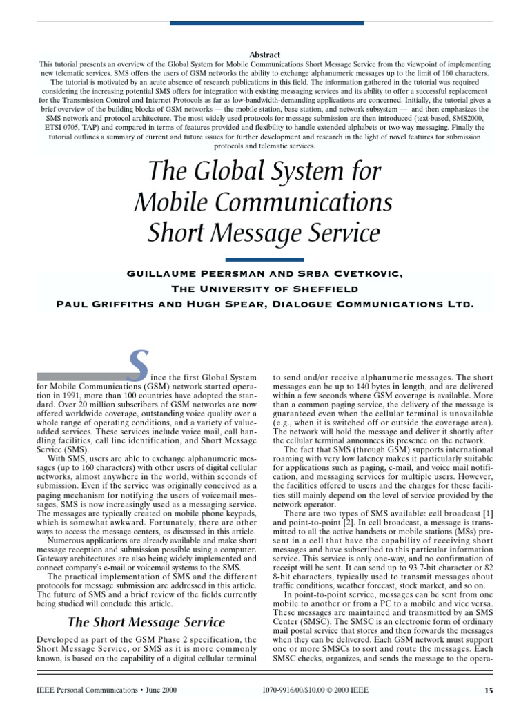 Sms Protocols Overview | PDF | Computer Network | Electronics