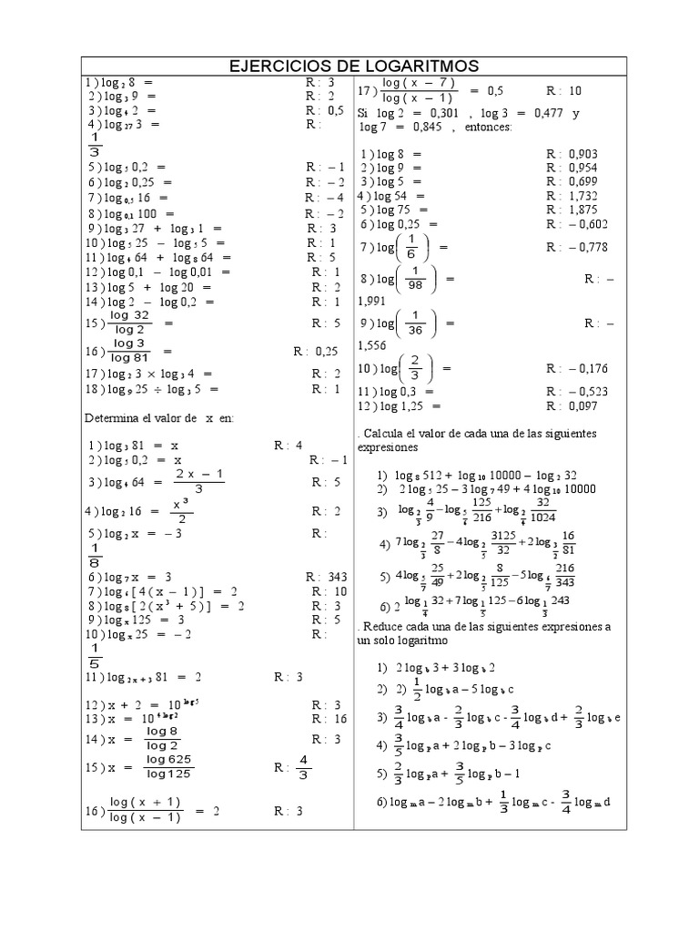Ejercicios de Logaritmos | PDF