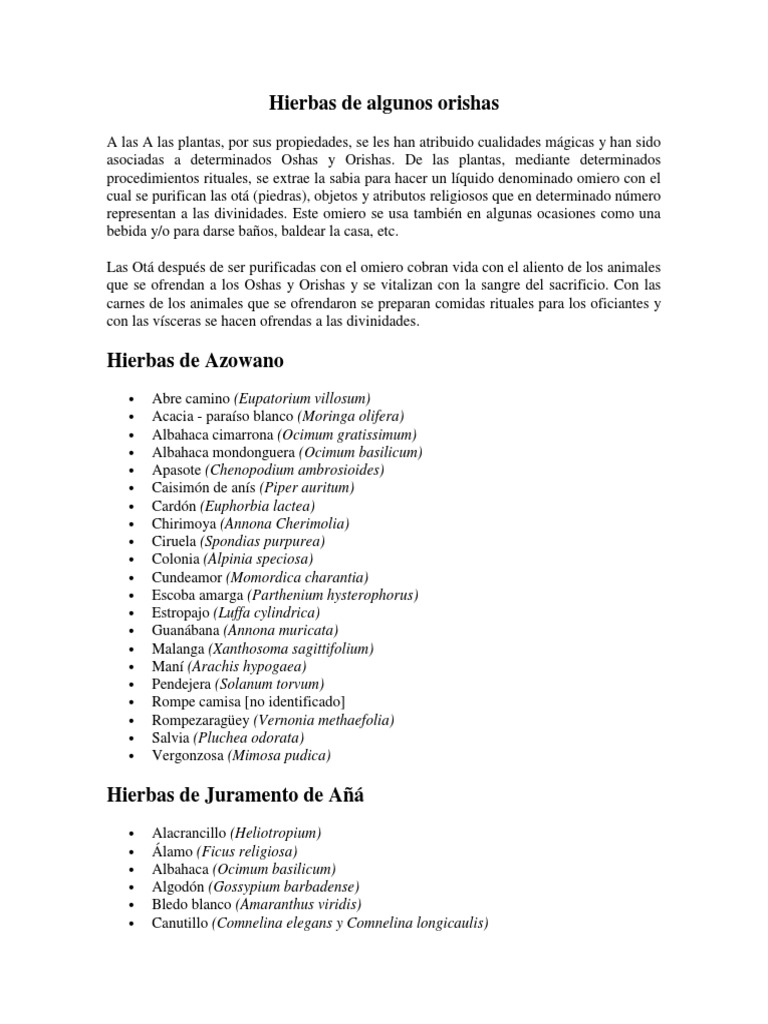 Hierbas de Algunos Orishas | PDF | Plantas de jardín | Plantas comestibles