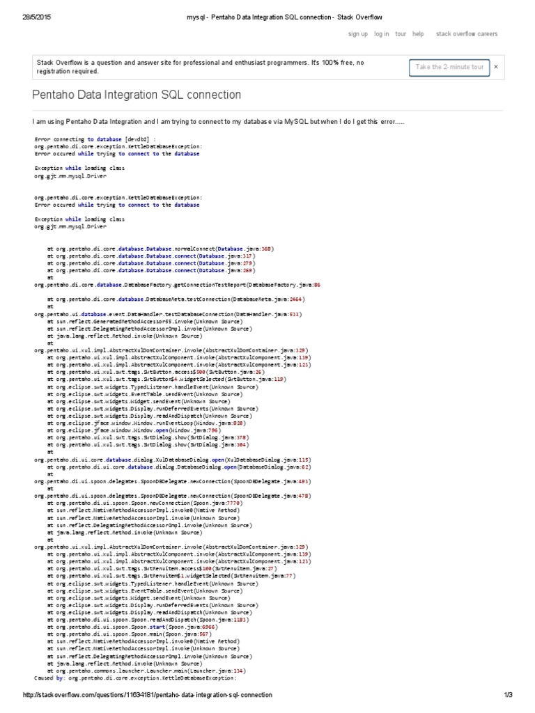 Mysql Pentaho Data Integration Sql Connection Stack Overflow Pdf My Sql Sql