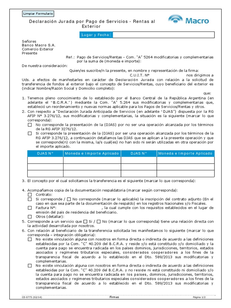 Formulario Transferencia Banco Macro | PDF | Bancos | Gobierno