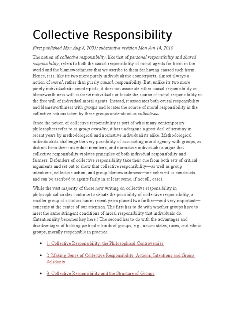 Collective Responsibility | PDF | Intention | Morality