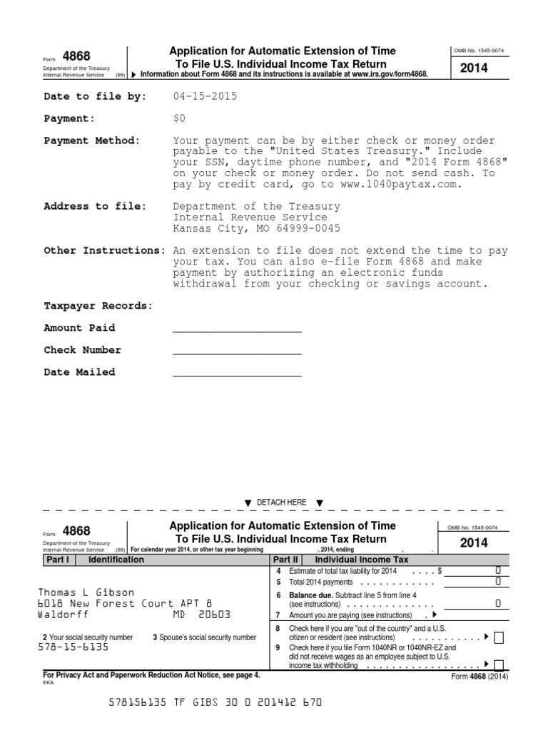 2014 Tax Extension Form 4868 Guide | PDF | Finance & Money Management