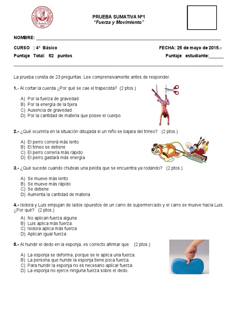 Prueba Fuerza y Movimiento | PDF | Fuerza | Movimiento (física)
