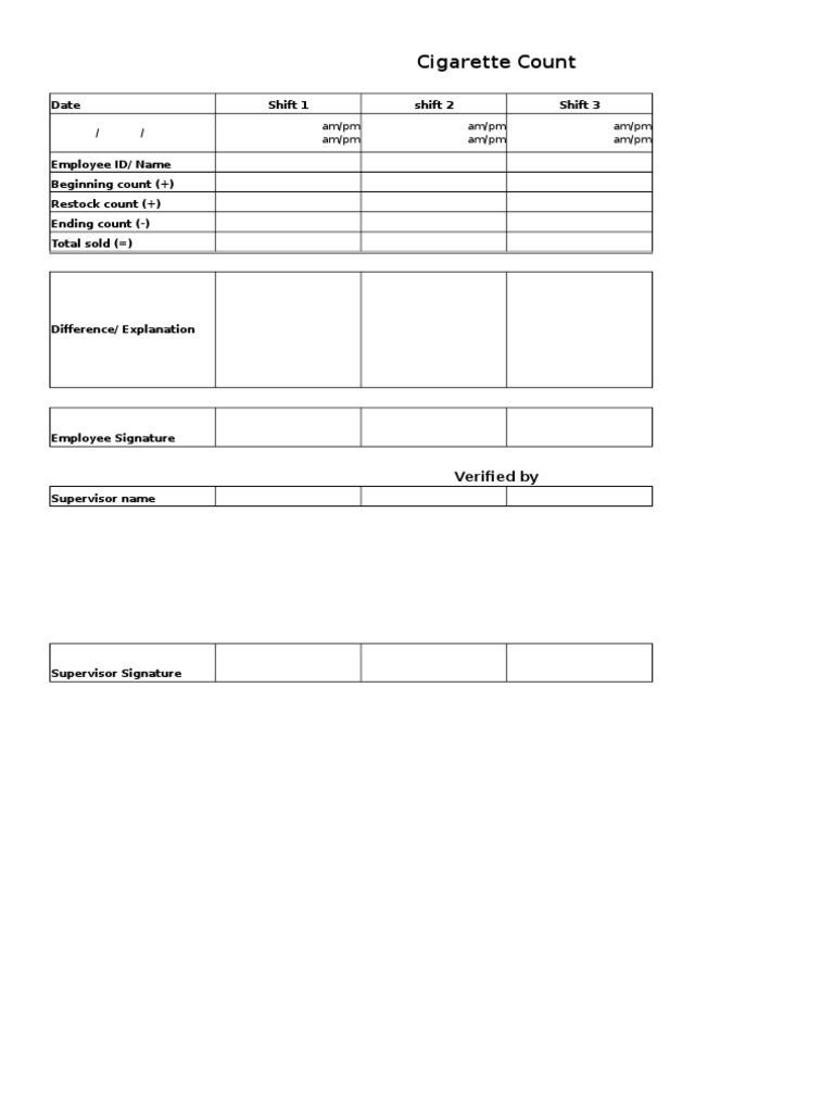 Cigarette Inventory Tracking Sheet | PDF