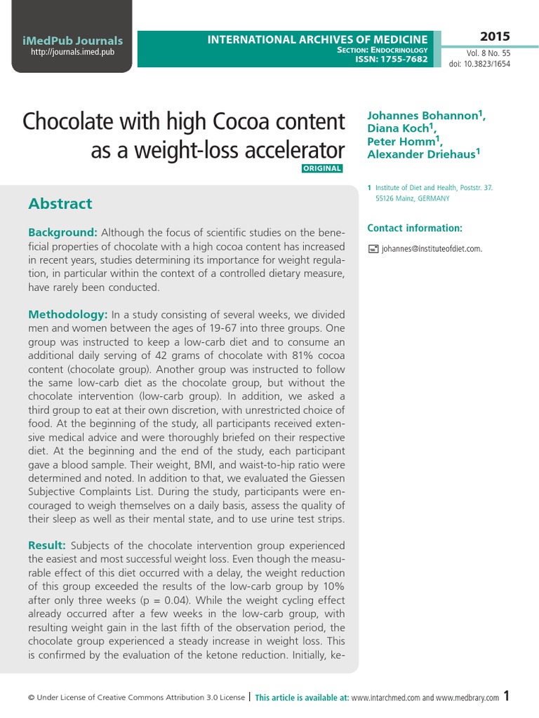 Chocolate Causes Weight Loss | PDF | Low Carbohydrate Diet | Dieting