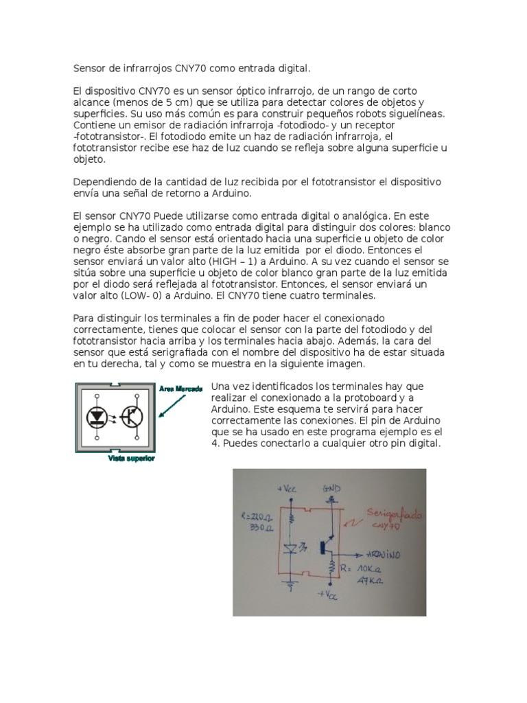 Sensor de Infrarrojos CNY70 Como Entrada Digital y Robot | Descargar gratis PDF | Arduino | Sensor
