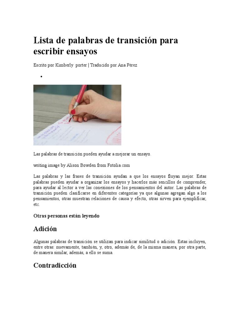Guía de Palabras de Transición para Ensayos | PDF