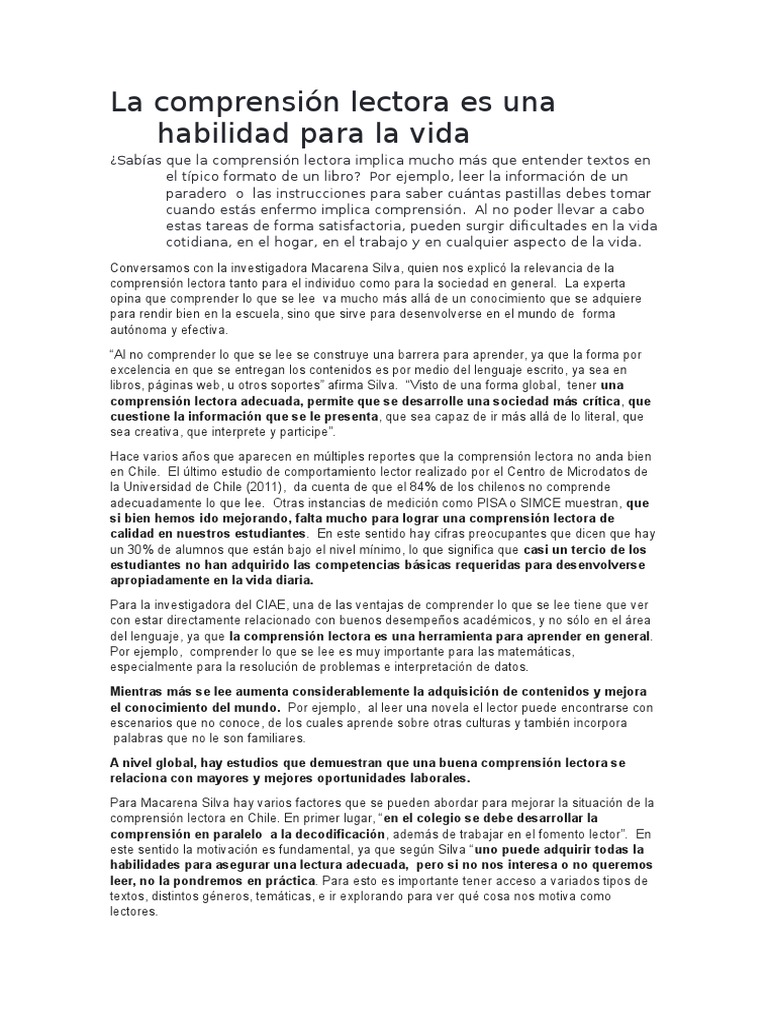 Comprensión Lectora: Clave para la Vida | PDF | Comprensión lectora ...