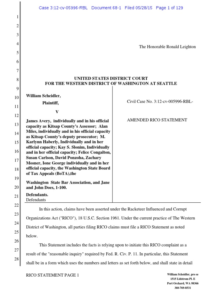 Amended RICO Statement Overview | PDF | Racketeer Influenced And ...