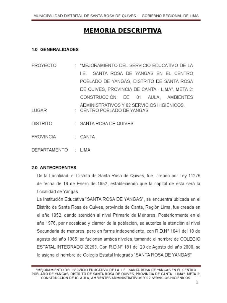 Memoria Descriptiva | Fundación (Ingeniería) | Agricultura