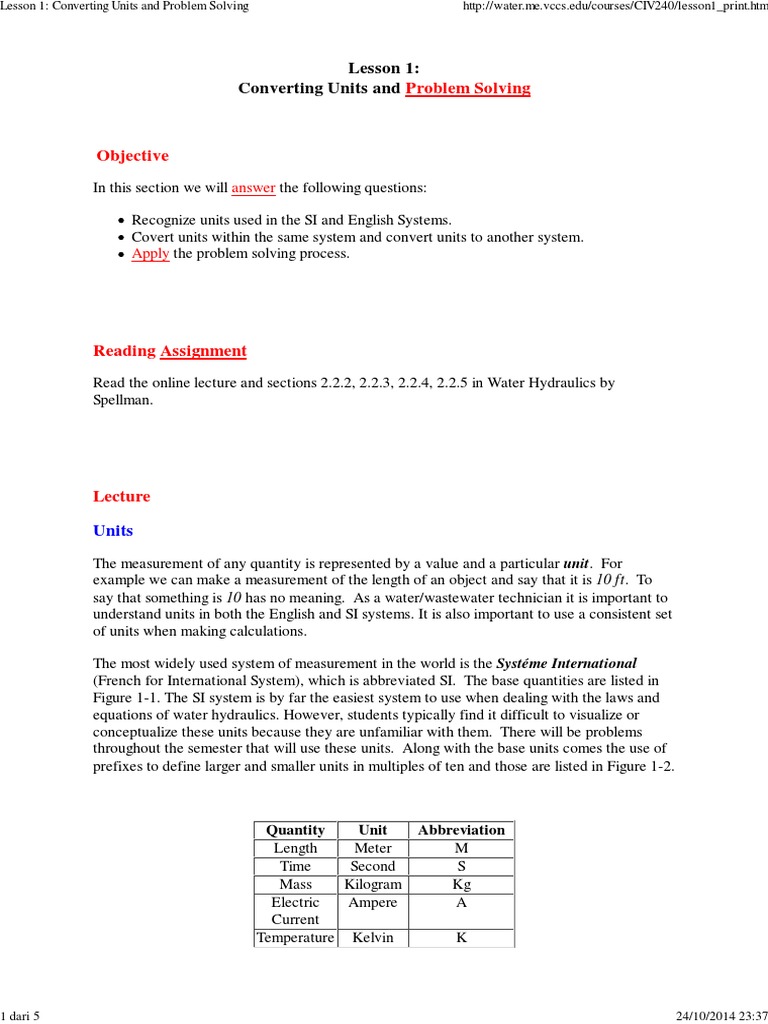 Lesson 1 - Converting Units and Problem Solving PDF | PDF ...