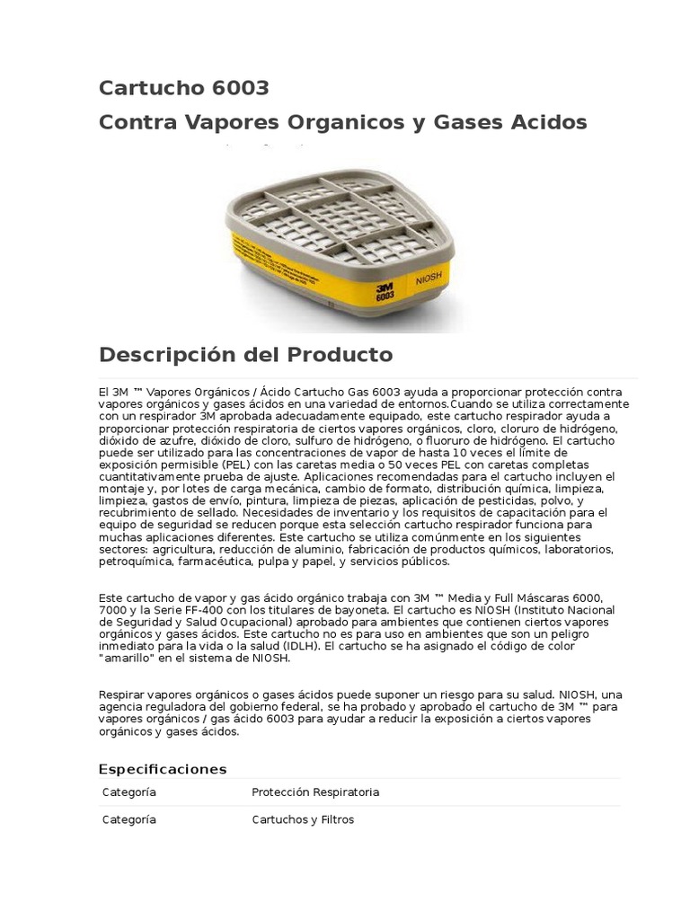 Cartucho 6003 - 3M | PDF | Hidrógeno | Ácido
