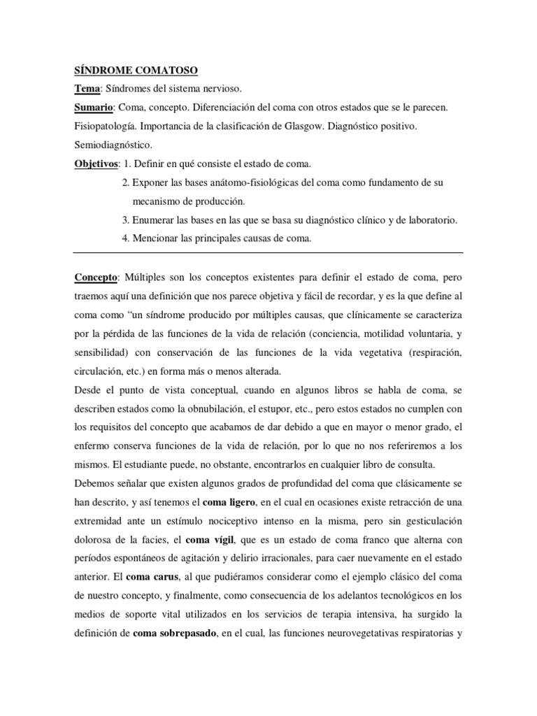 Sindrome Comatoso | PDF | Coma | Tálamo