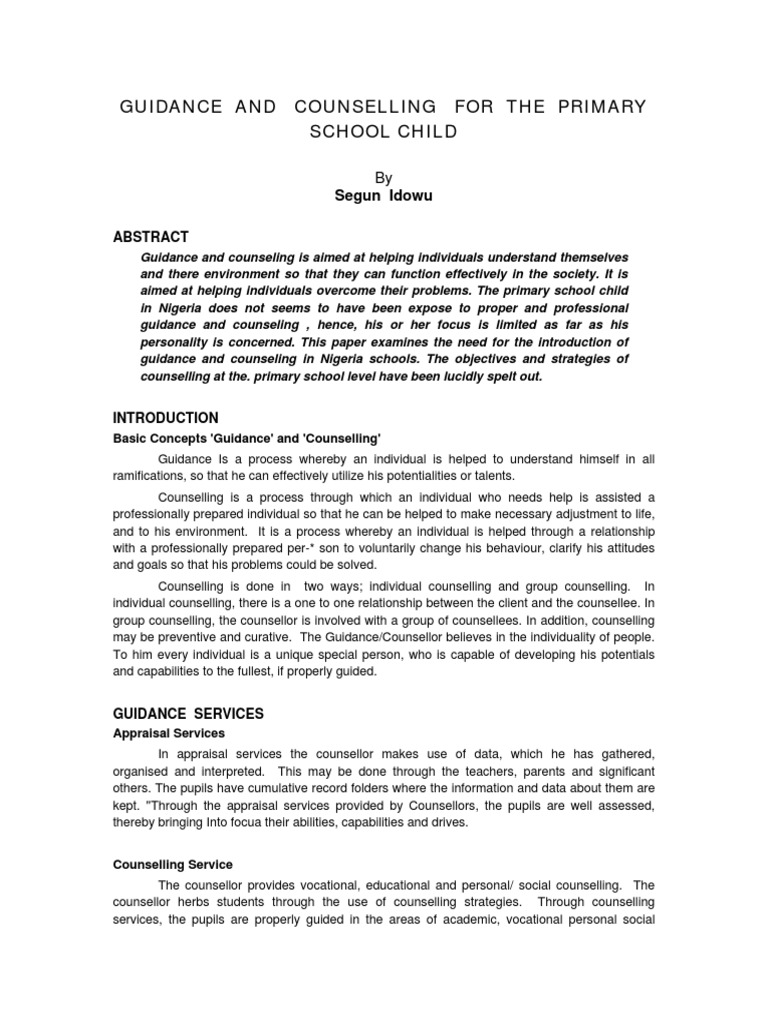 Guidance and Counselling For The Primary School Child | PDF | School ...