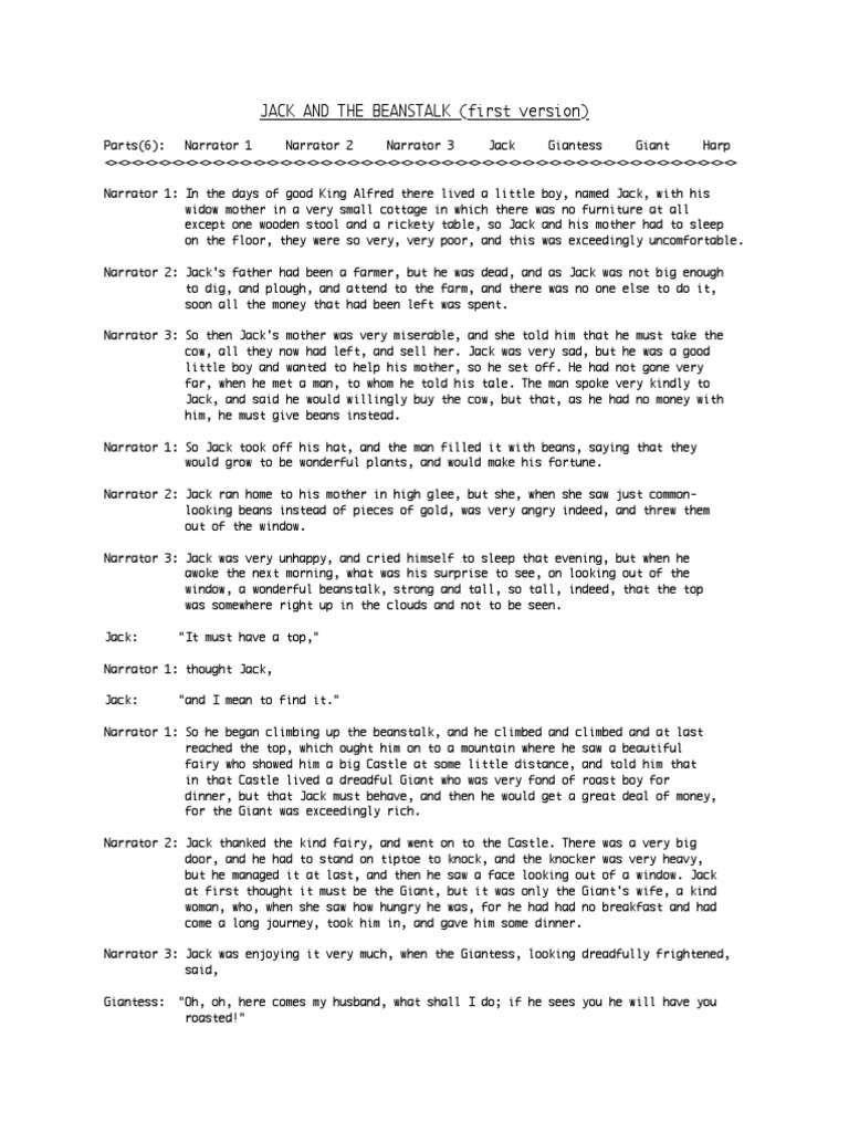 JACK AND THE BEANSTALK (First Version) | PDF | Giant (Mythology)