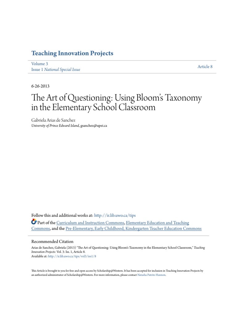 The Art of Questioning: Bloom's Taxonomy in The Elementary Classroom ...
