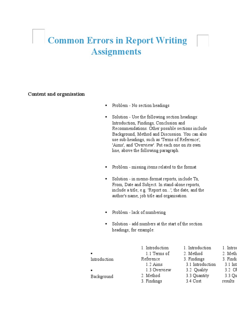 Common Errors in Report Writing Assignments | PDF | Causality | Verb