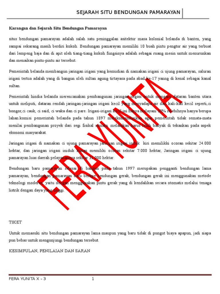 Tugas Tik (Fera Yunita Kelas X - 3) Sejarah Situ Bendungan Pamarayan | PDF | Ilmu Sosial