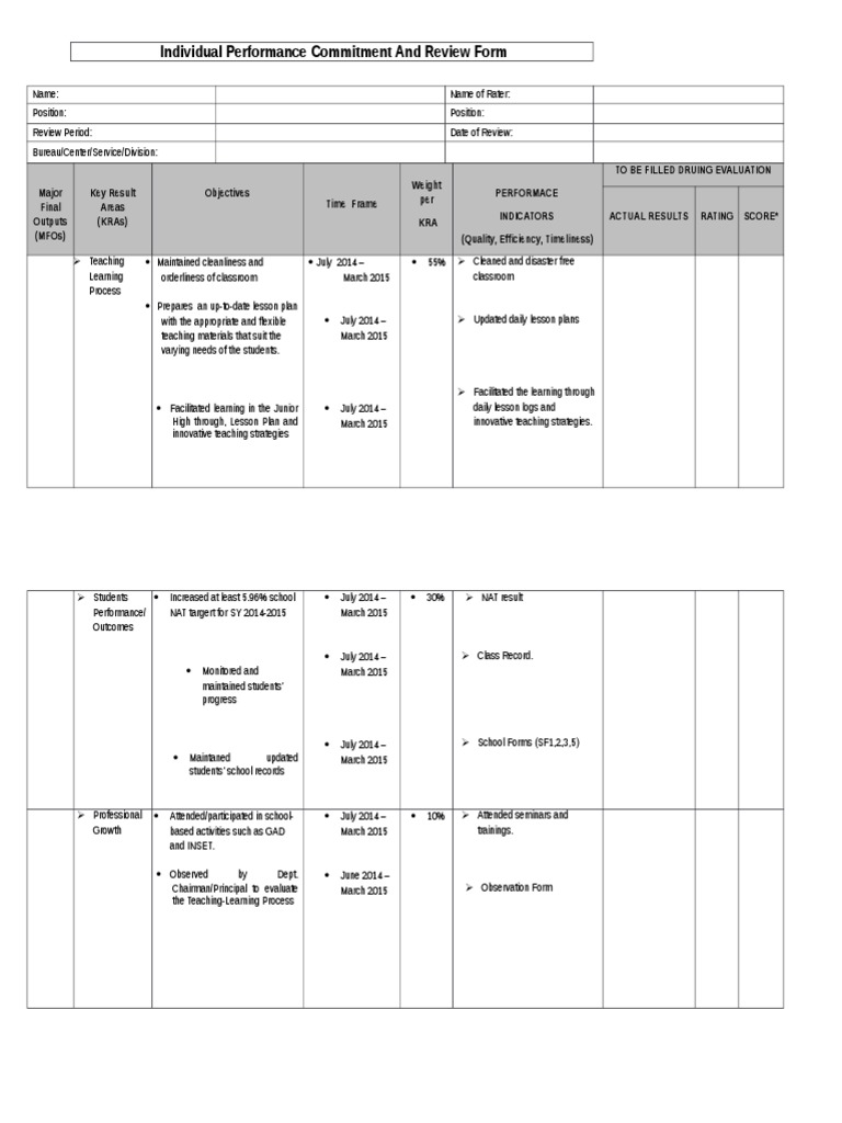 IPCRF Sample Form | PDF | Career & Growth | Business
