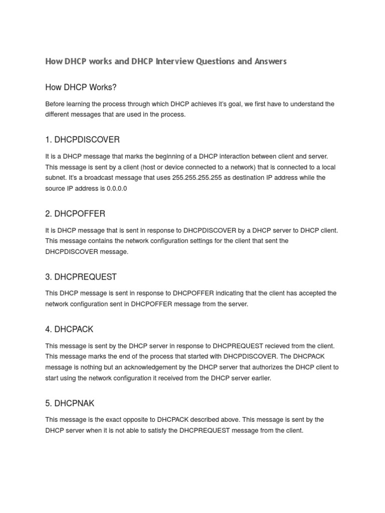 How DHCP Works and DHCP Interview Questions and Answers | PDF | Ip Address | Internet Standards