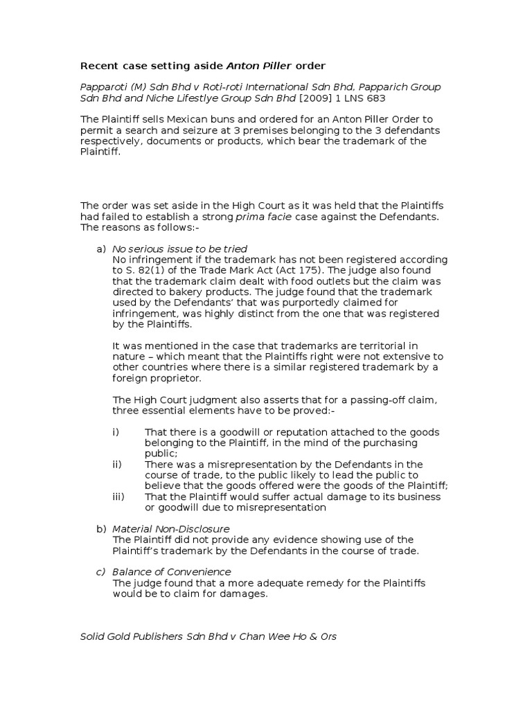 Anton Piller Order | PDF | Trademark | Information Economics