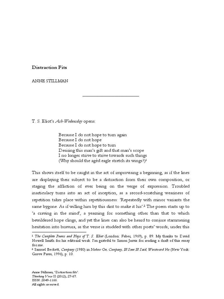 Anne Stillman, Distraction Fits | PDF | T. S. Eliot | Poetry
