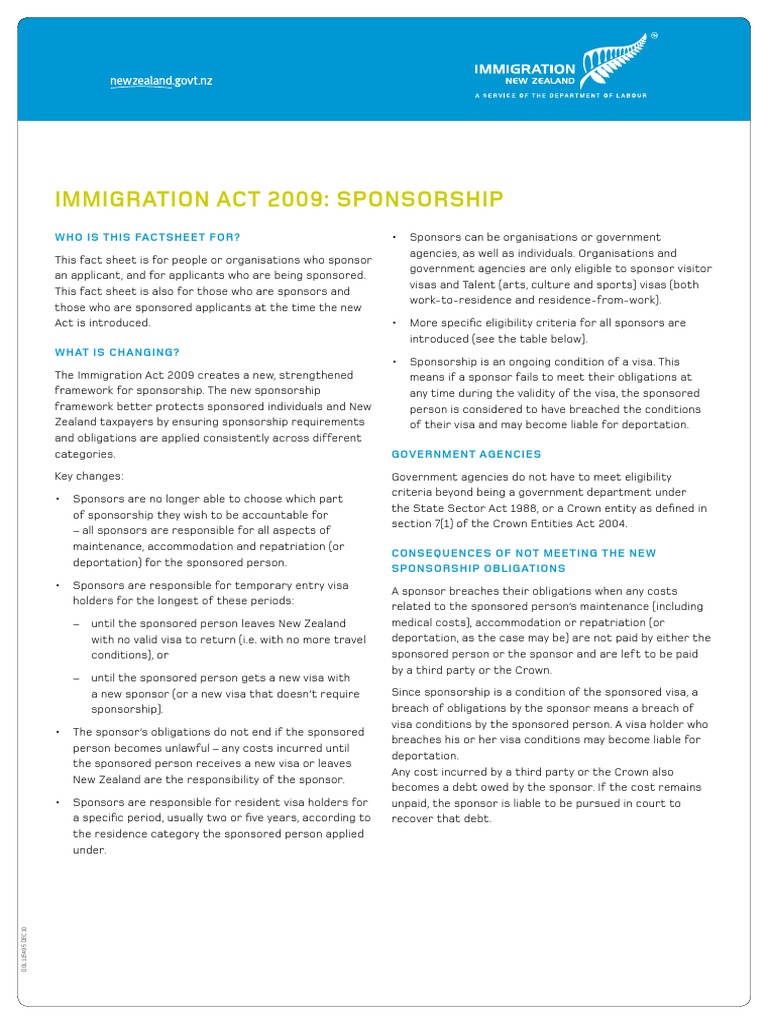 Sponsorship Fact Sheet | Travel Visa | Sponsor (Commercial)