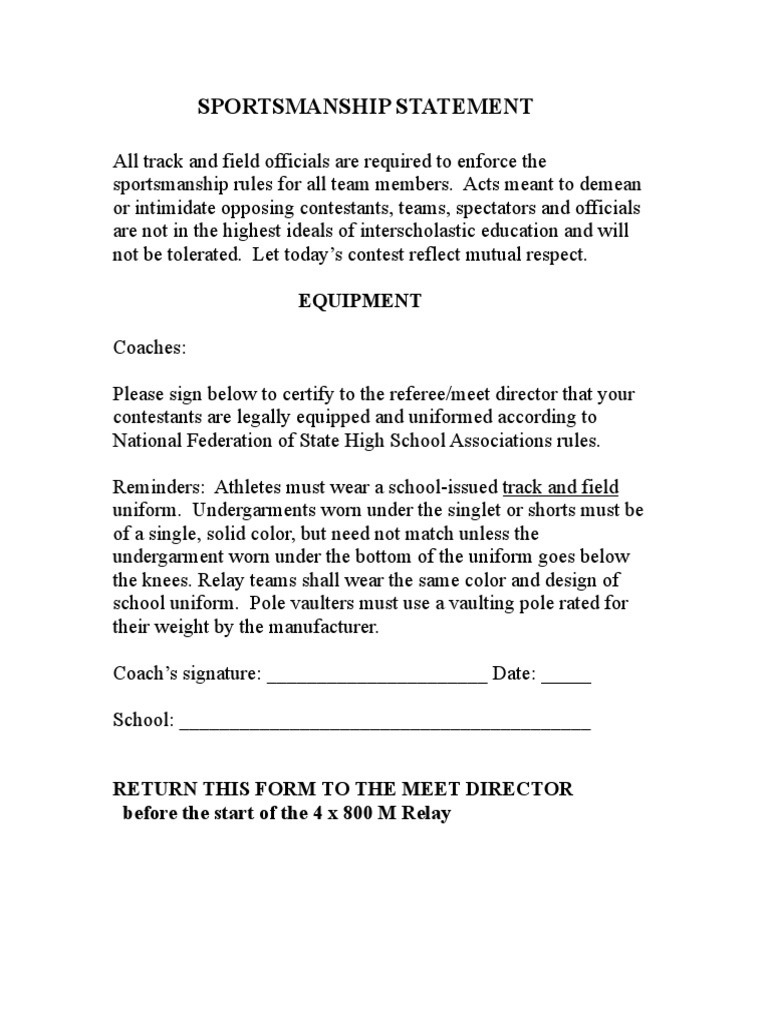 Track and Field Sportsmanship & Equipment Rules | PDF | Career & Growth