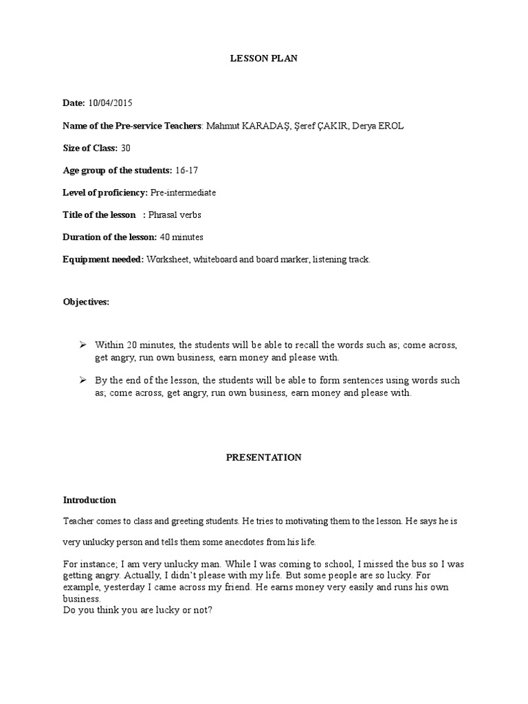 Phrasal Verbs Lesson Plan | PDF