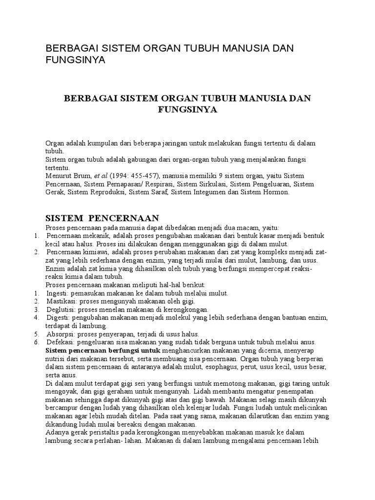Berbagai Sistem Organ Tubuh Manusia Dan Fungsinya | PDF | Kesehatan ...