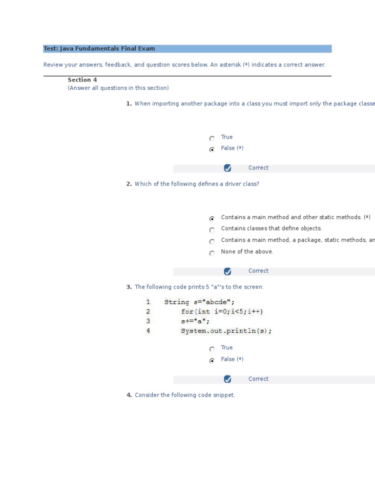 Test JAVA Fundamentals Final Exam | PDF | Method (Computer Programming ...
