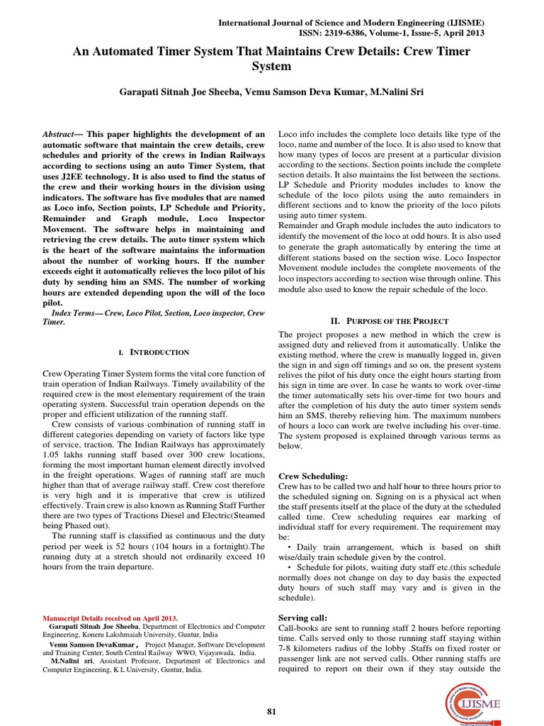 Crew Timer System | PDF | Software Development Process | Top Down And ...