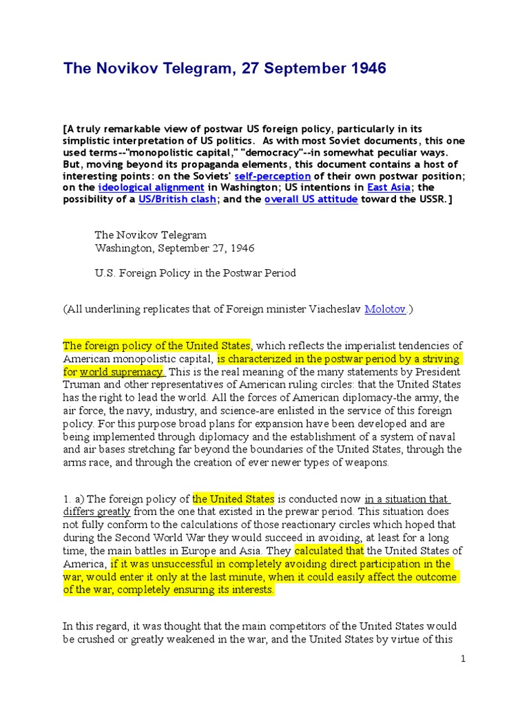 03 the Novikov Telegram | Foreign Policy Of The United States | Soviet ...
