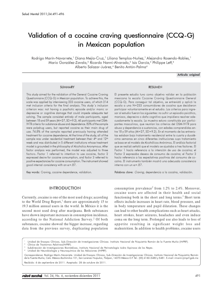 Validation of A Cocaine Craving Questionnaire (CCQ-G) in Mexican ...