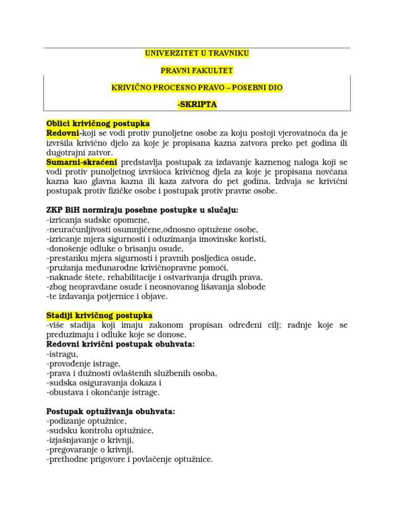 Krivično Procesno Pravo - Posebni Dio - Skripta | PDF