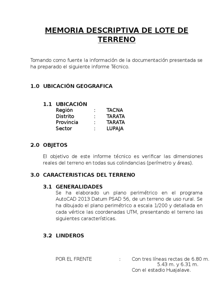 Memoria Descriptiva de Lote de Terreno JV | PDF | Informática | Tecnología
