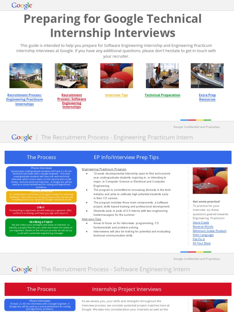 Preparing For Google Technical Internship Interviews PDF | Download Free PDF | Google | Algorithms